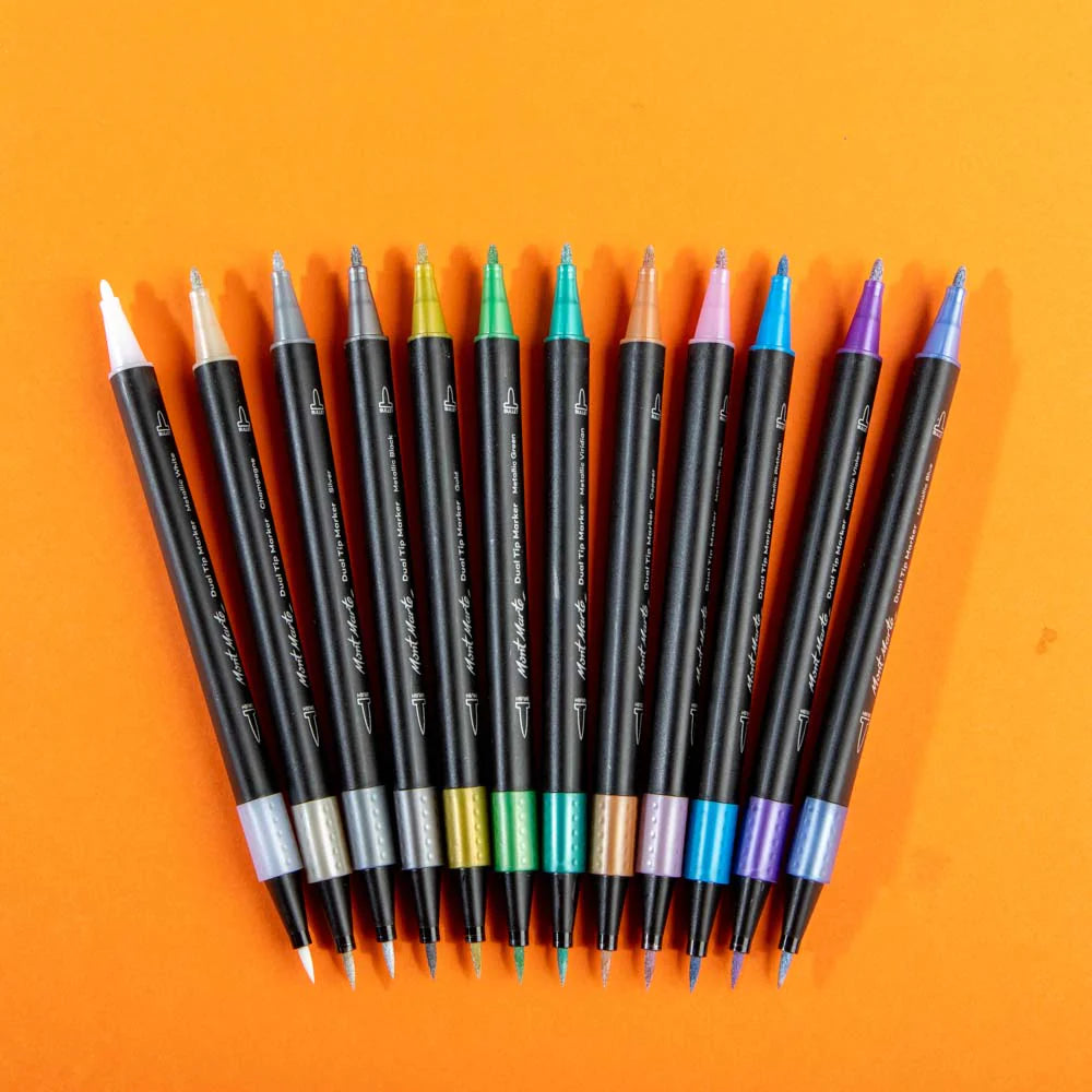 Mont Marte Dual Tip Markers Brush/Bullet Metallic 12pc – Art Shed Brisbane