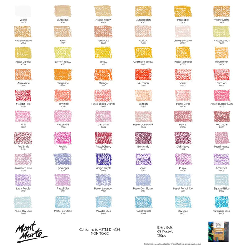 Mont Marte Extra Soft Oil Pastels Vibrant Hue 120pc – Art Shed Brisbane